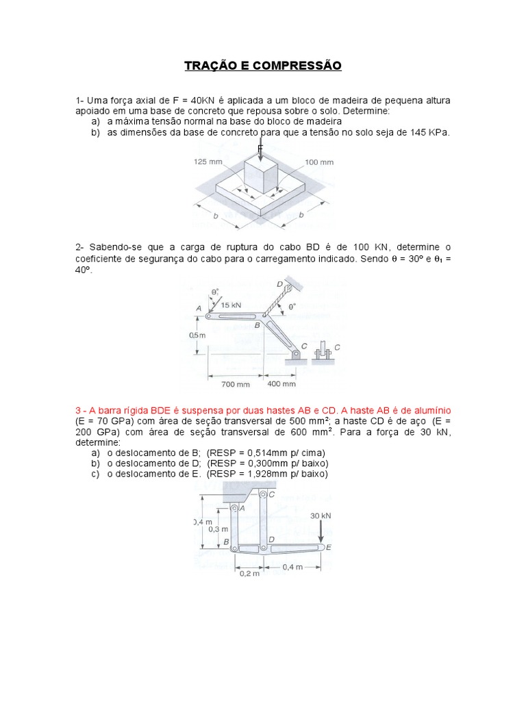 Lista de Exercicios Tracao e Compressao | PDF