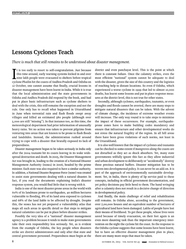 Cyclone Phailin: Lessons in Disaster Management | PDF | Emergency ...