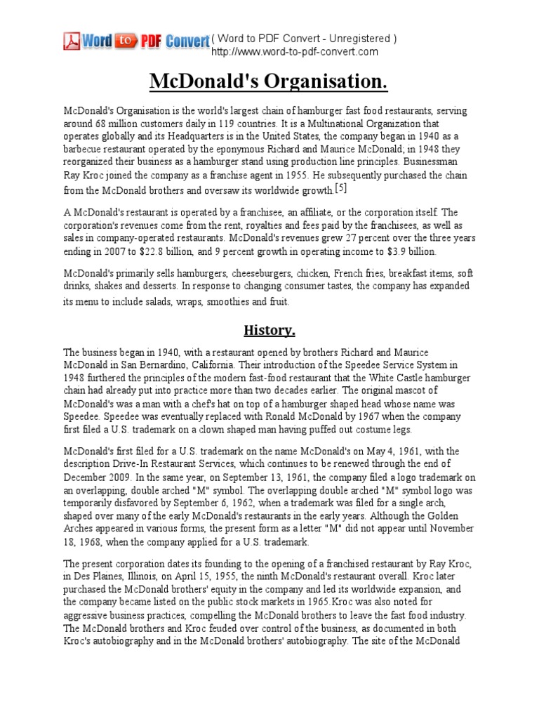 McDonald's Organizational Structure Overview | PDF | Mc Donald's | Fast ...