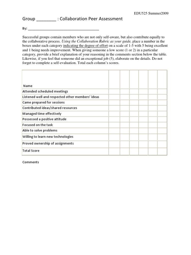 Group Work Peer Assessment | PDF | Rubric (Academic) | Change
