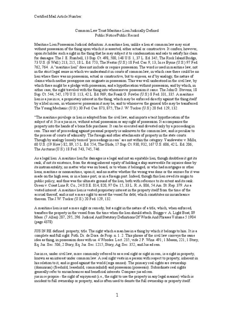 Common Law Trust Maritime Lien Judicially Defined Public Notice/Public ...