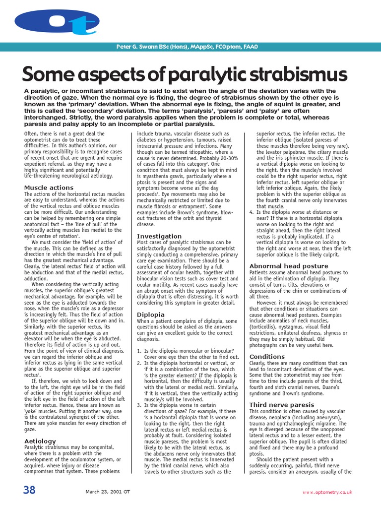 Some Aspects of Paralytic Strabismus | PDF | Anatomical Terms Of ...