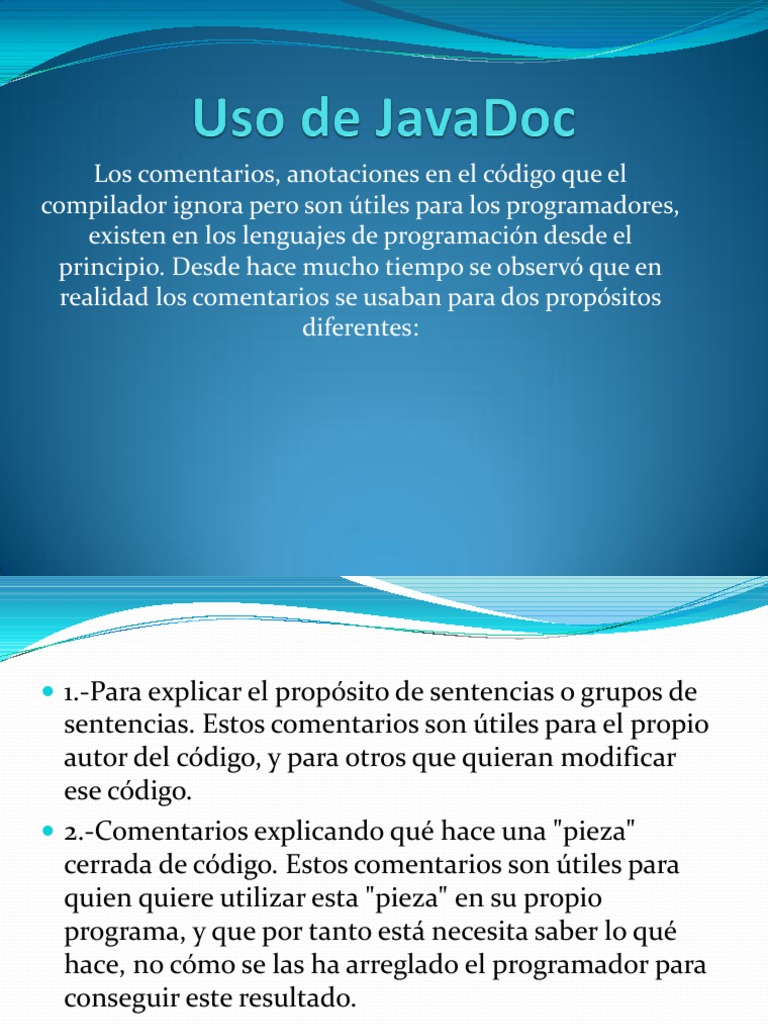Uso de JavaDoc | PDF | Java (lenguaje de programación) | Archivo de computadora