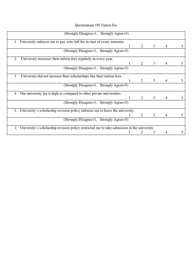 Questionnaire ON Tuition Fee | PDF