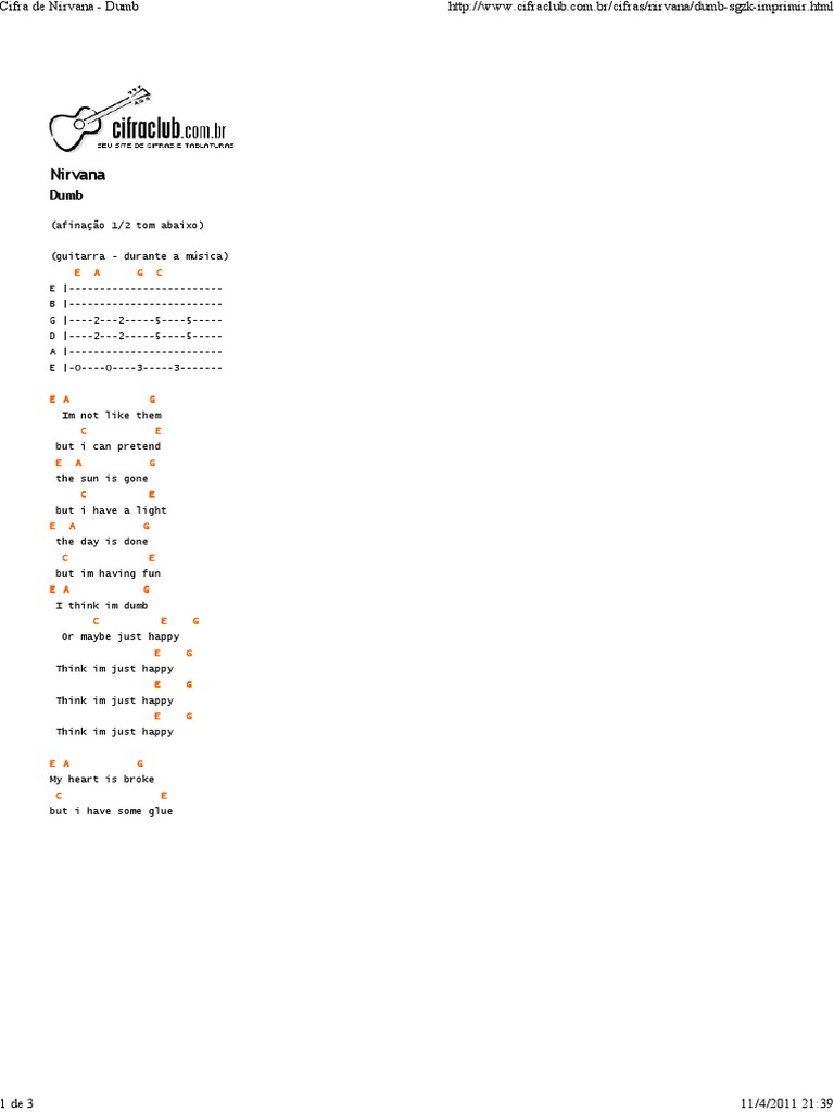 Nirvana - Dumb Guitar Chords | PDF