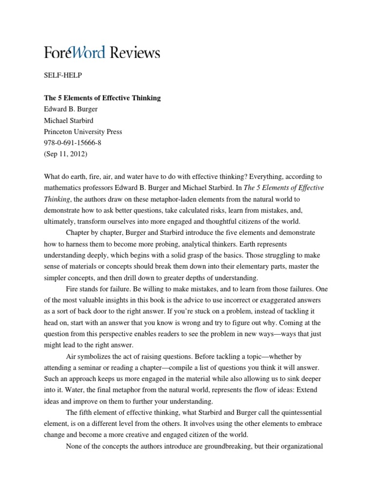 The 5 Elements of Effective Thinking PDF | PDF | Understanding | Thought