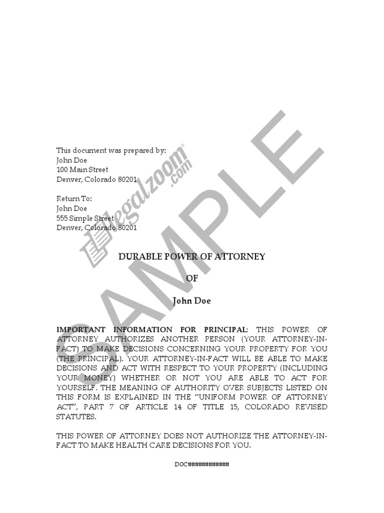 Durable Power of Attorney PDF | PDF | Power Of Attorney | Law Of Agency