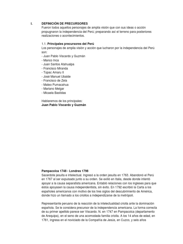Definición de Precursores | PDF | América del Sur | Perú