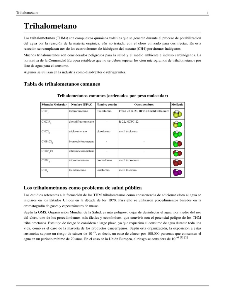Trihalometanos: Riesgos y Composición | PDF | Sustancias químicas ...