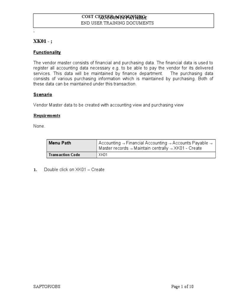 Vendor Creation in SAP Using XK01 | PDF | Accounts Payable | Accounting