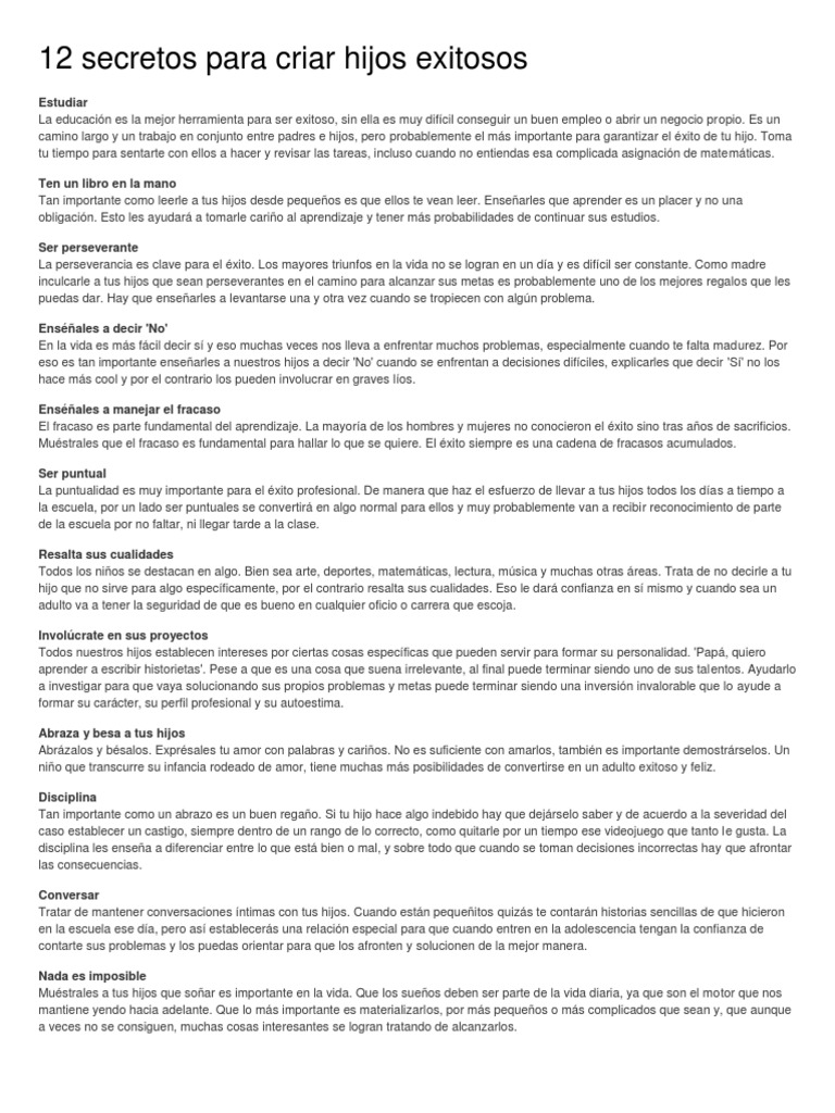 12 Secretos Para Criar Hijos Exitosos Pdf Depresión Estado De