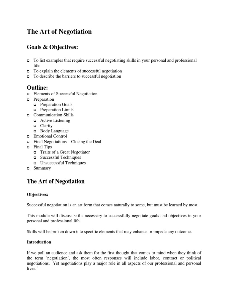 The Art Of Negotiation Pdf Pdf Negotiation Body Language