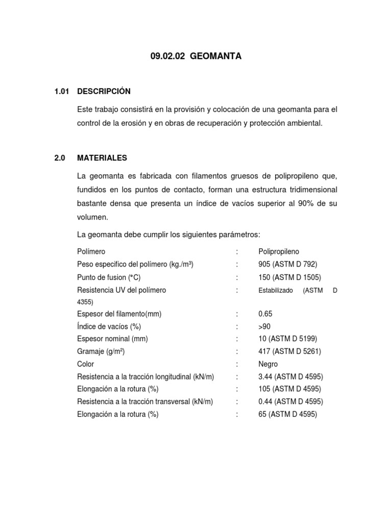 Especificaciones Tecnicas de GEOMANTA | PDF | Calidad (comercial) | Suelo