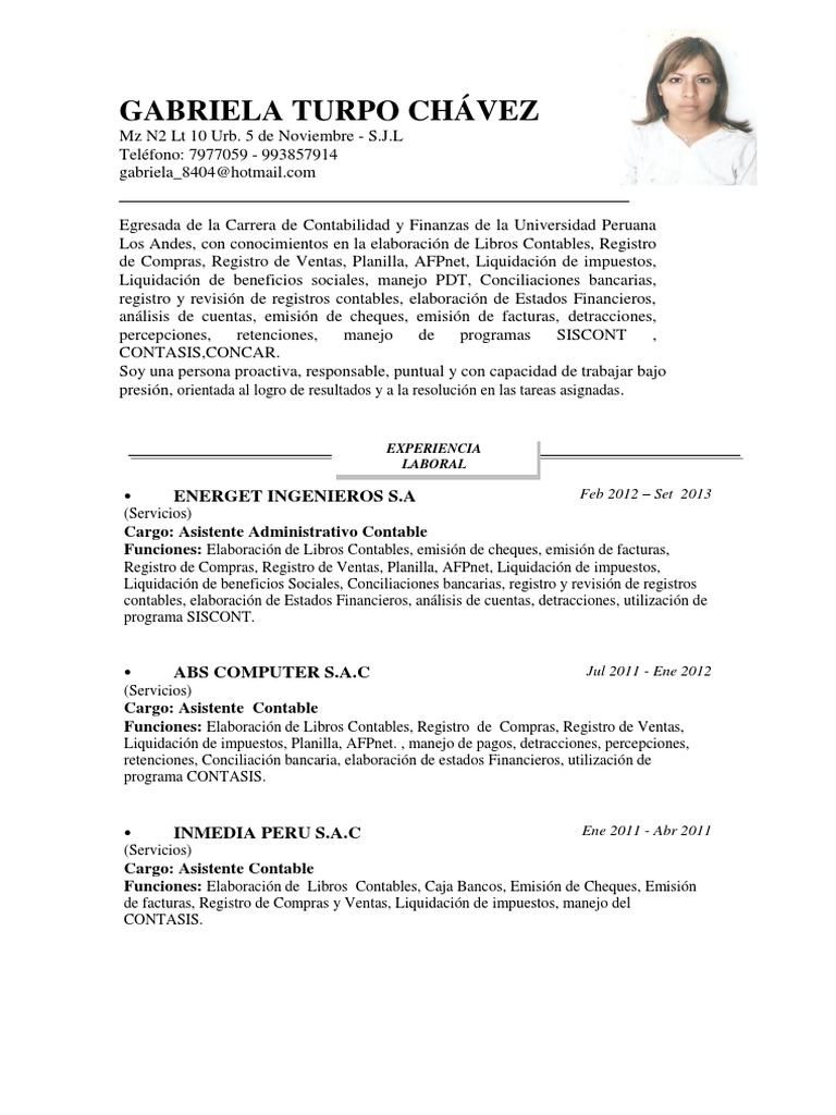 Curriculum Gabriela | PDF | Contador | Contabilidad