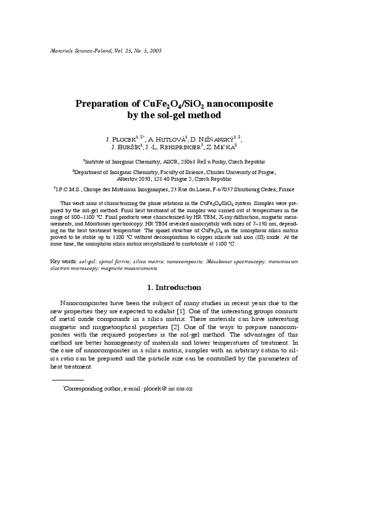 Preparation of CuFe2O4 SiO2 Nanocomposite by Sol-Gel Method | PDF | X Ray Crystallography ...