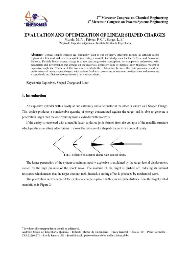 Evaluation and Optimization of Linear Shaped Charges: Abstract | PDF ...