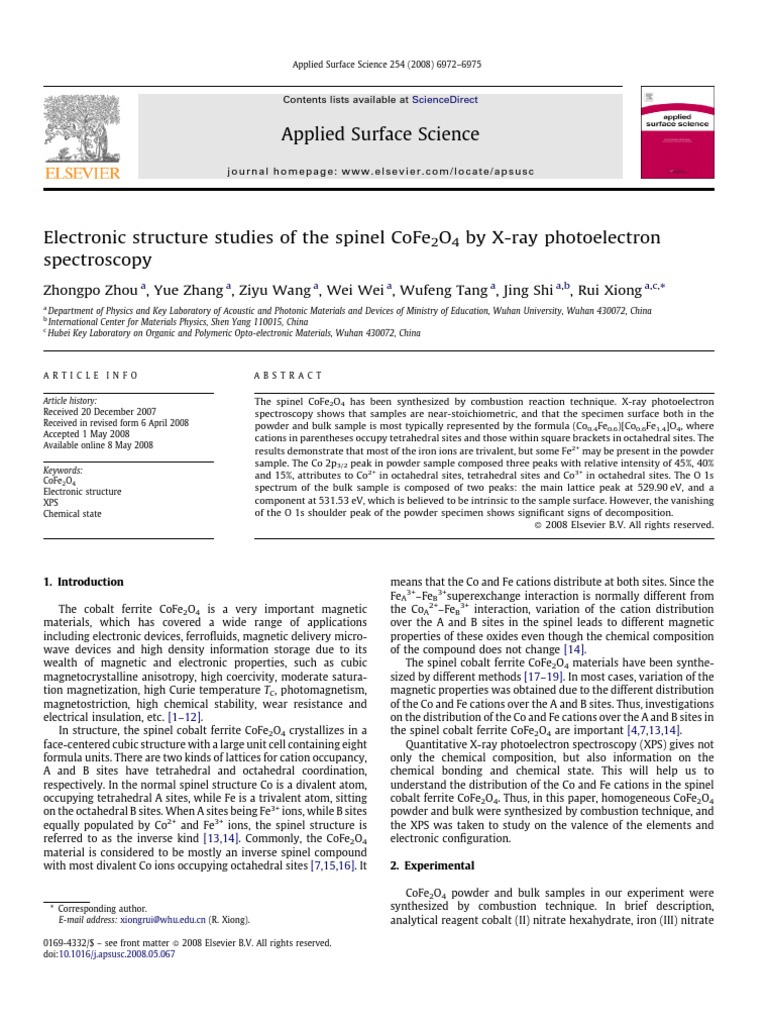 Electronic Structure Studies of The Spinel CoFe2O4 by X-Ray ...