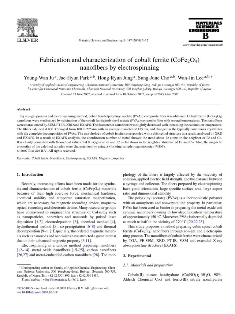 Fabrication and Characterization of Cobalt Ferrite (CoFe2O4) Nanofibers ...