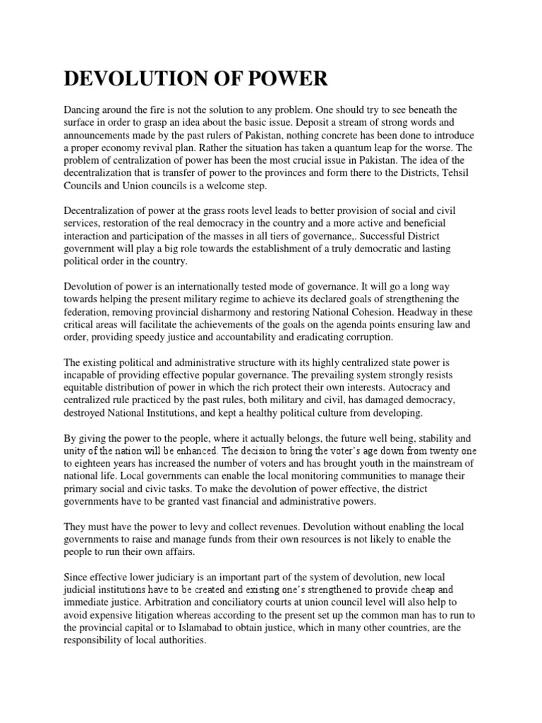 Devolution of Power | PDF | Devolution | Local Government