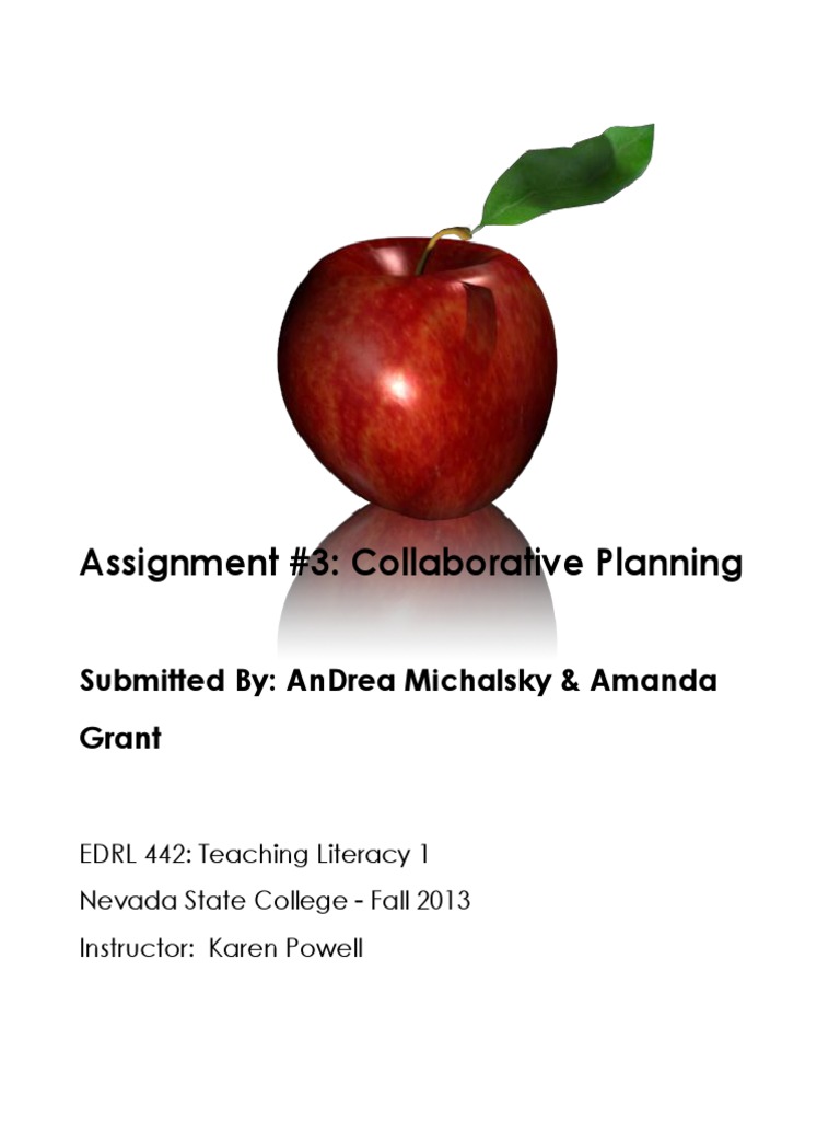 Assignment #3: Collaborative Planning: Submitted By: Andrea Michalsky ...