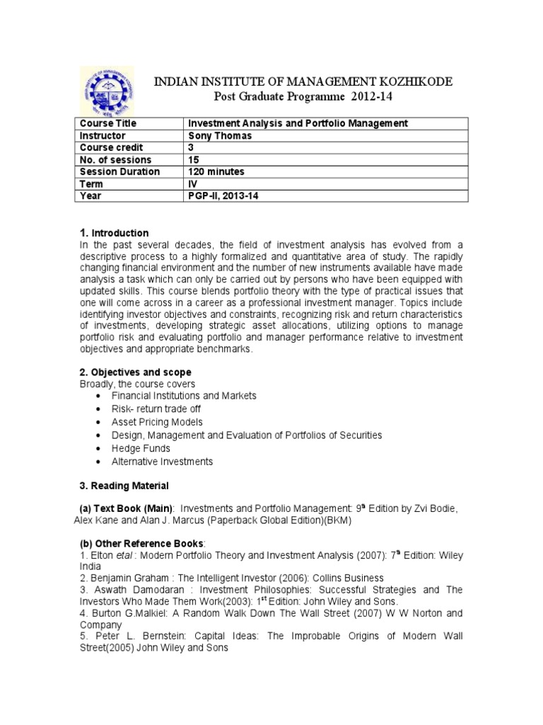 Iapm Course Outline | PDF | Investment Management | Valuation (Finance)