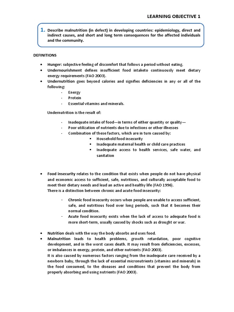 Objective 1 FULL | PDF | Malnutrition | Food Security