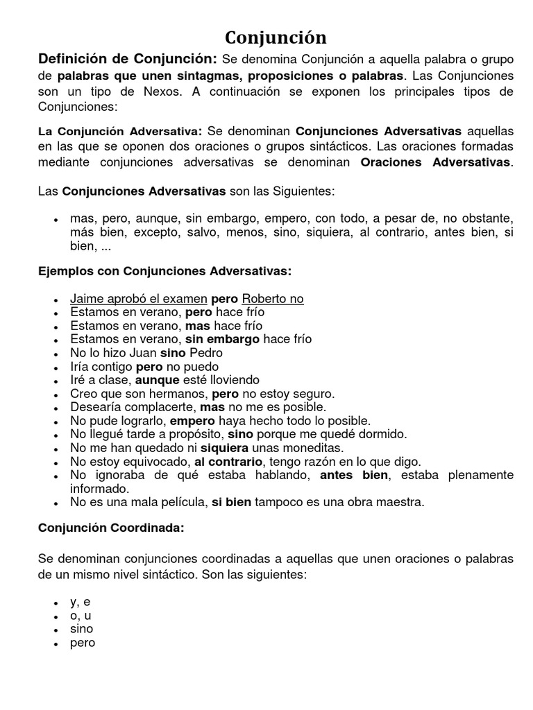 Ejemplos de Conjunción | Adjetivo | Oración (Lingüística)