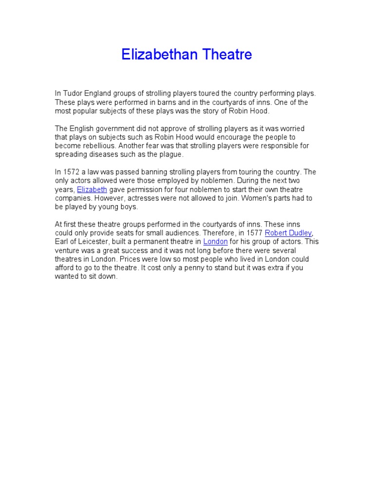 Elizabethan Theatre | PDF | William Shakespeare | Theatre