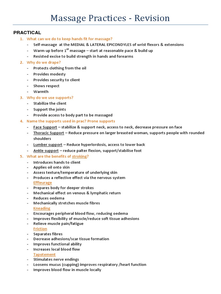 Massage Practices.docx | Massage | Medical Specialties