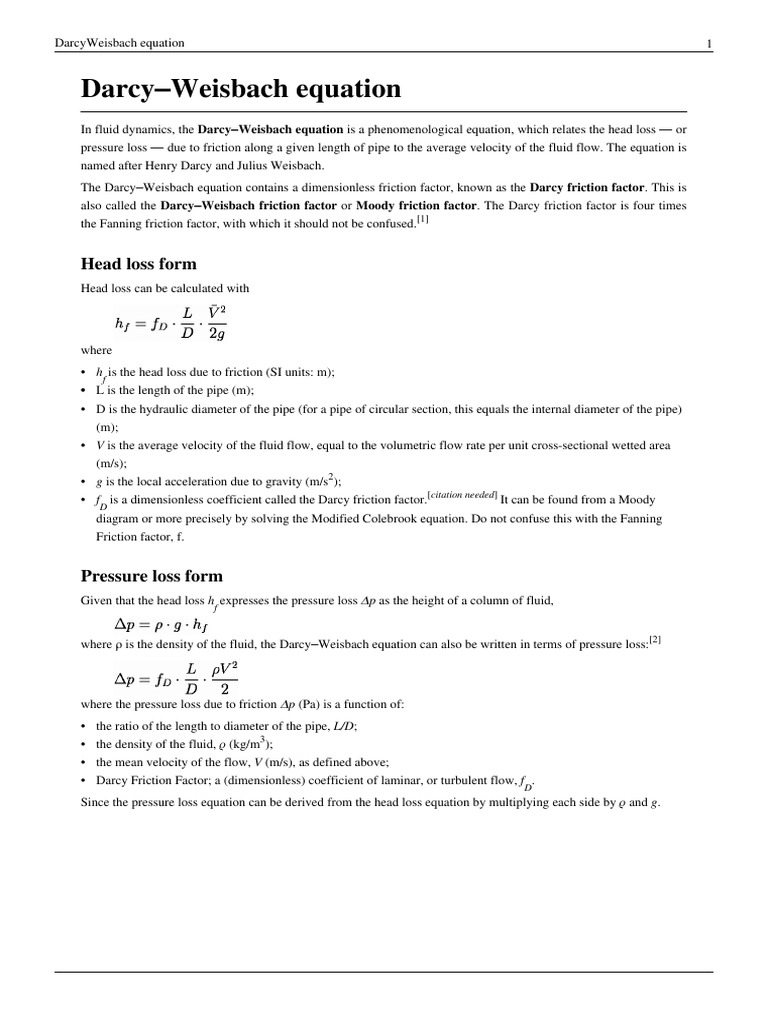 Darcy-Weisbach Equation PDF | PDF | Reynolds Number | Building Engineering