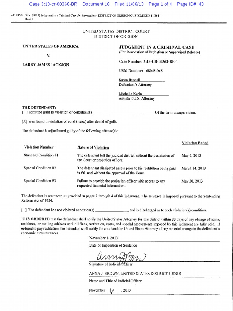 Larry James Jackson Sr. Sentenced To 12 Months Prison | PDF | Law