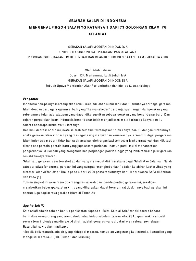 Sejarah Gerakan Salafi di Indonesia | PDF