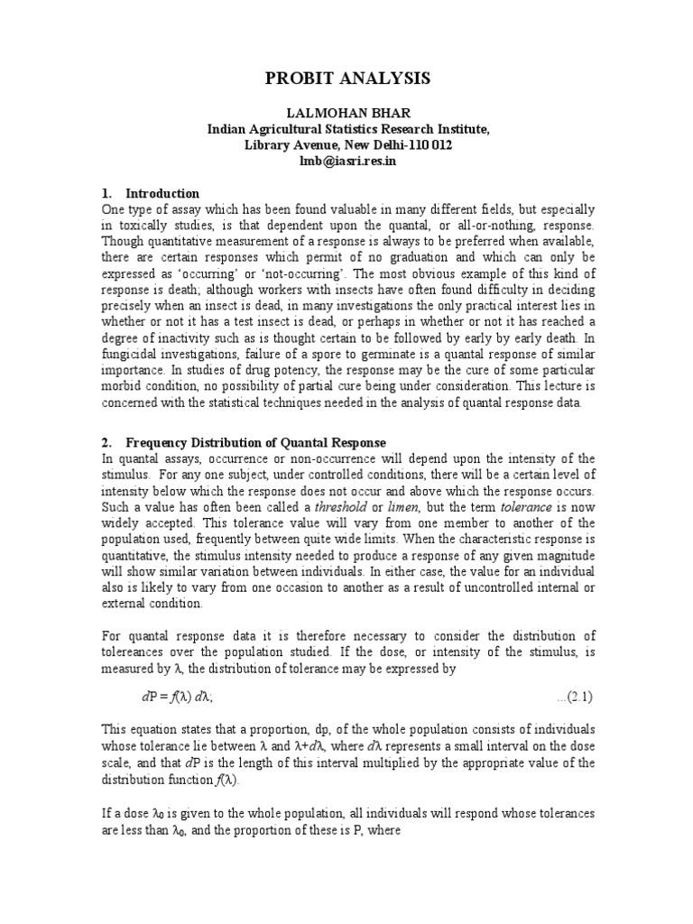 9 Probit Analysis PDF | PDF | Normal Distribution | Regression Analysis