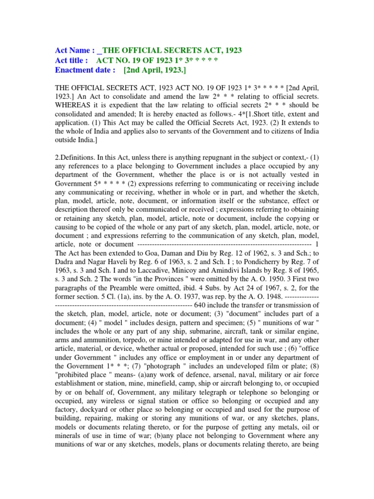 The Official Secret Act 1923 PDF | PDF | Government | Common Law