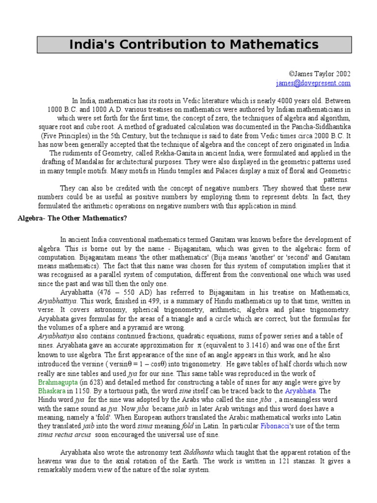 Taylor James - Indian Math | PDF | Fraction (Mathematics) | Sine