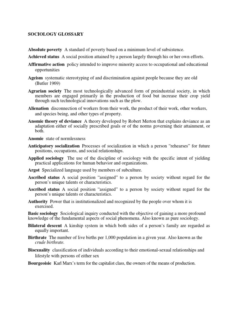 An Annotated Sociology Glossary: Key Concepts and Theories in the Field ...