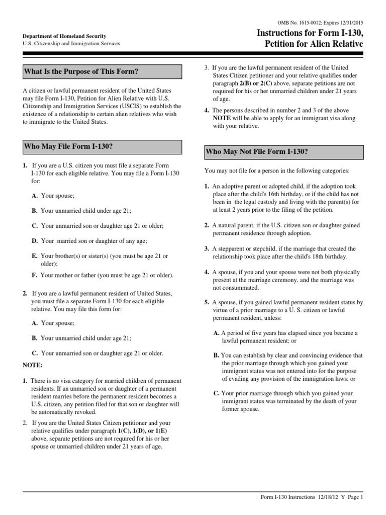 I-130 Form Instructions | Download Free PDF | Citizenship Of The United ...