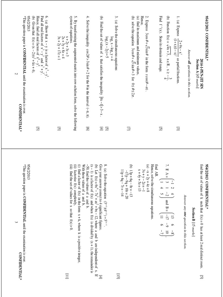 Maths T STPM 2014 Sem 1 Trial SMJK Jit Sin | PDF