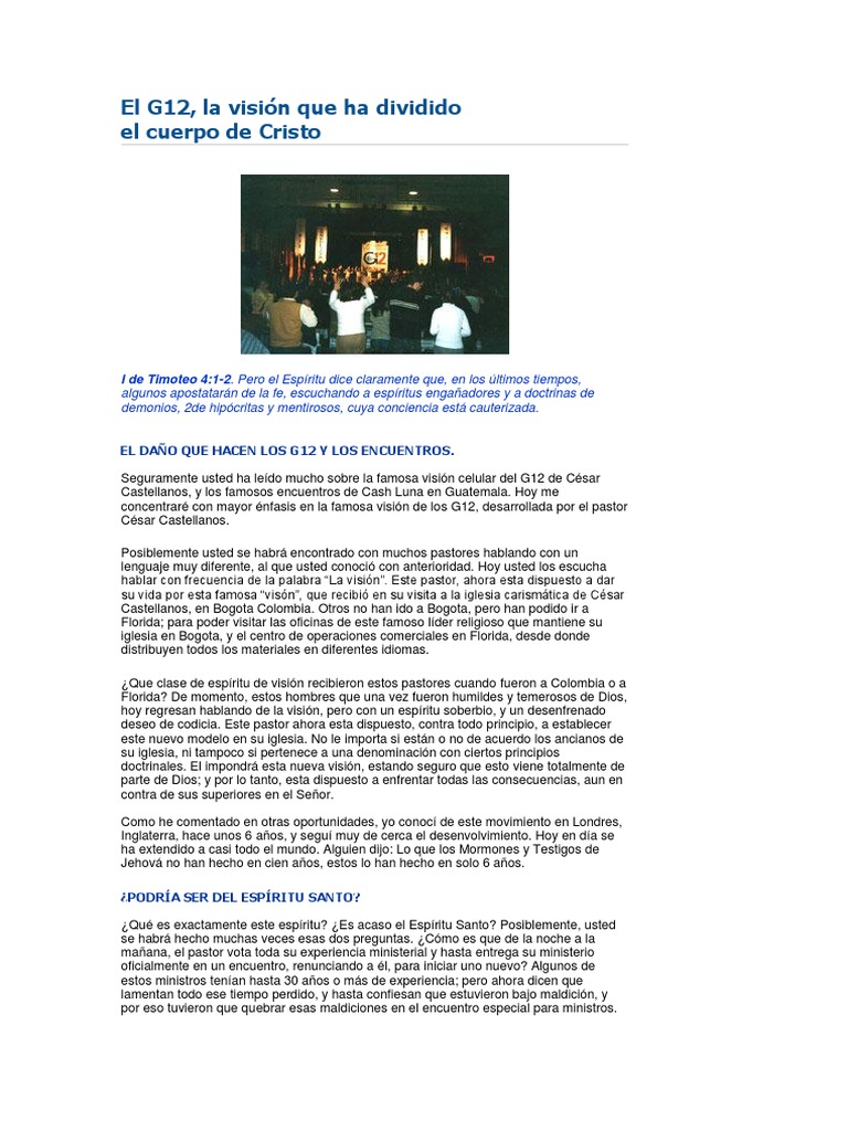 El G12, La Visión Que Ha Dividido Al Cuerpo de Cristo | PDF | Iglesia ...
