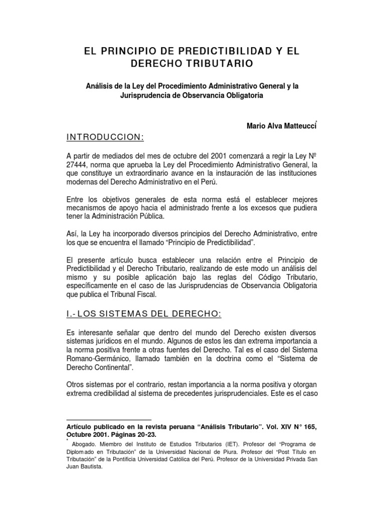 Predictibilidad y Derecho Tributario | PDF | Caso de ley | Ley común