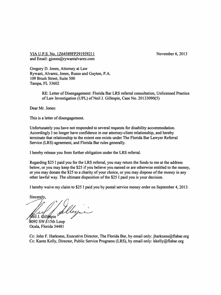 Letter of Disengagement-Gregory D Jones, November 6, 2013 | PDF ...