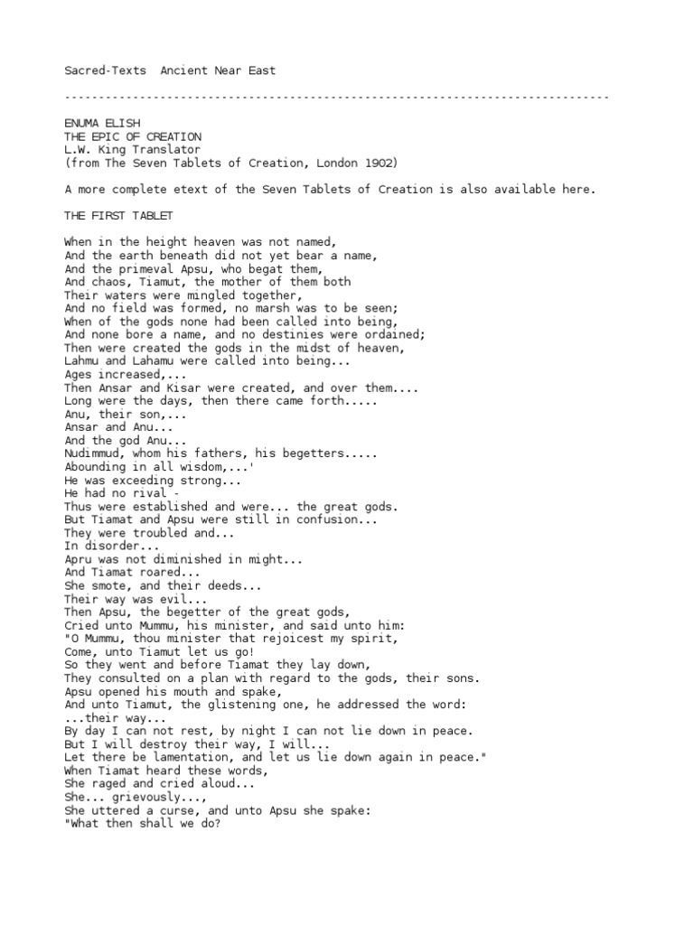 Enuma Elish: The Creation Epic | PDF | Mesopotamian Mythology | Ancient ...