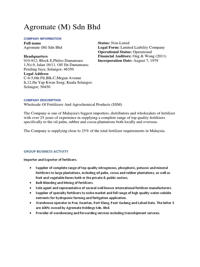 Agromate (M) Sdn Bhd: Malaysia's Leading Fertilizer Supplier | PDF ...