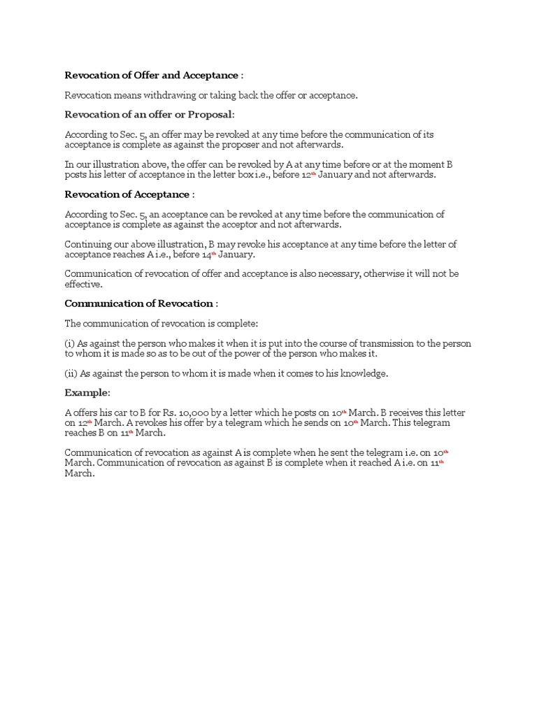 Revocation of Offer and Acceptance | PDF
