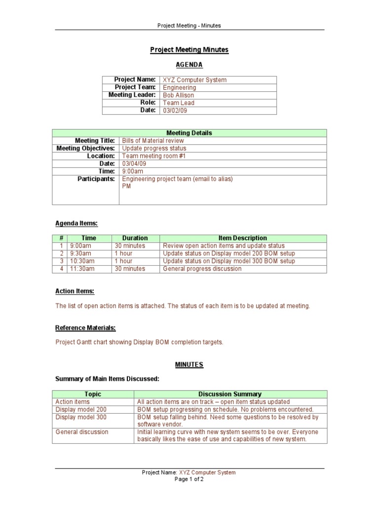 Sample Project Meeting - Minutes PDF | PDF