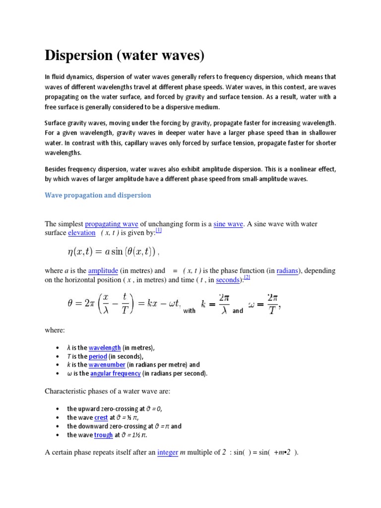 Dispersion (Water Waves) PDF | PDF | Wavelength | Waves