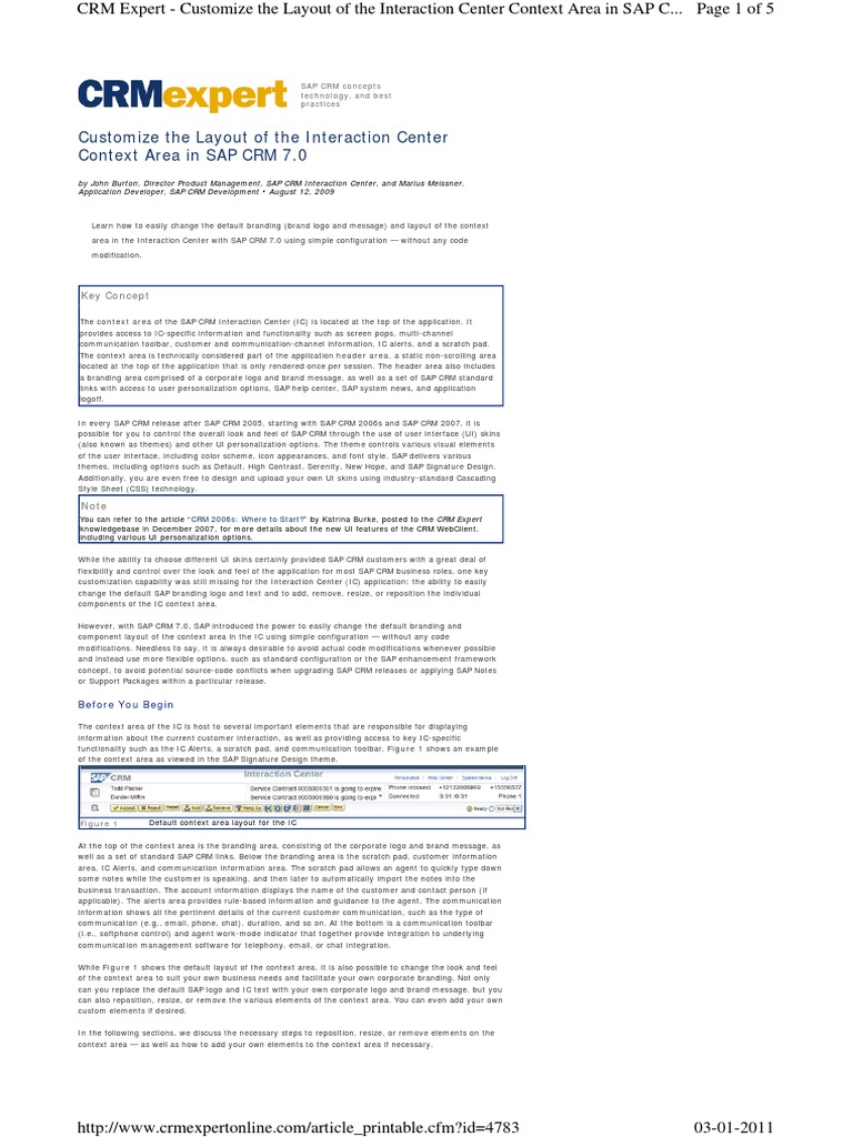 Customize The Layout Of The Interaction Center Context Area In Sap Crm 7 0 Pdf Pdf Customer