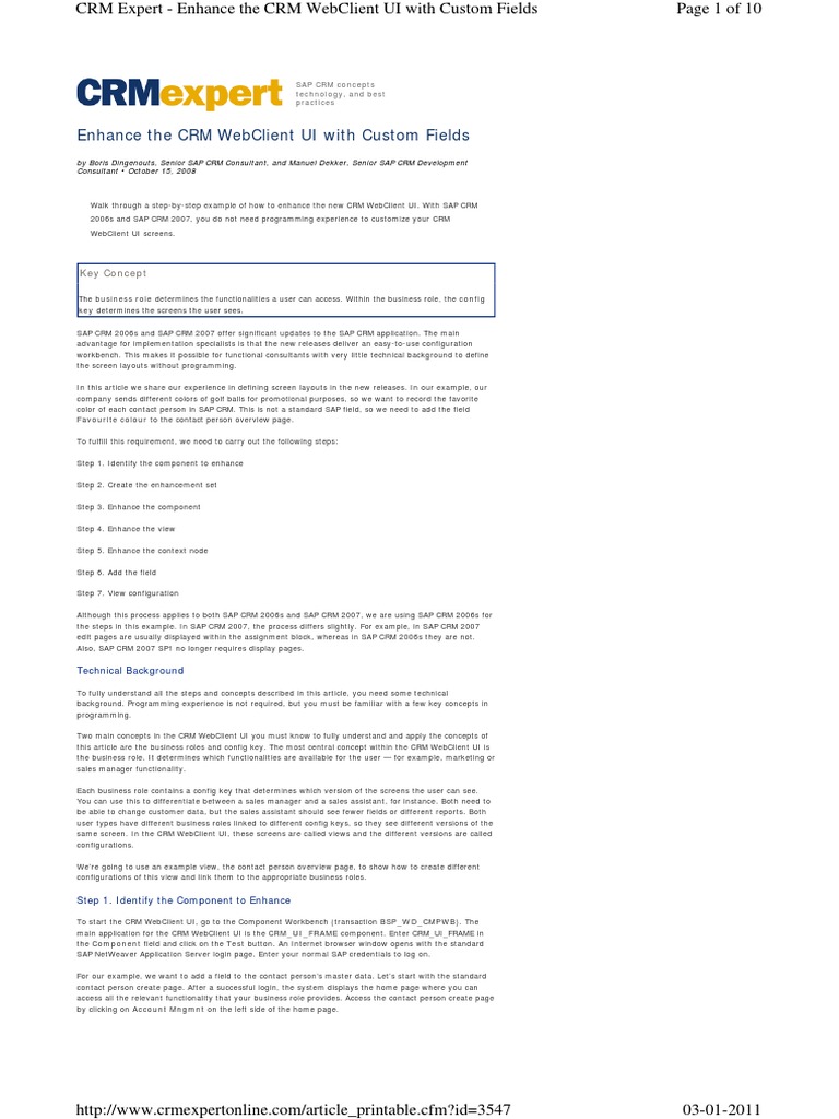Enhance The CRM WebClient UI With Custom Fields PDF | PDF | Customer Relationship Management ...
