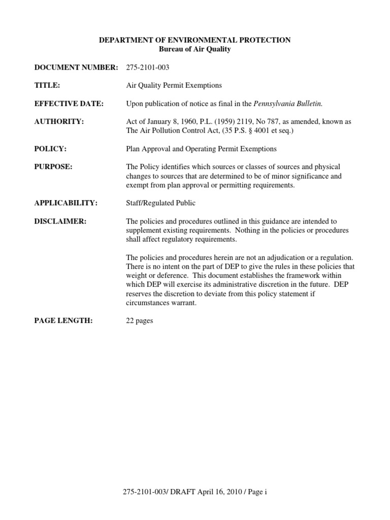 Air Quality Permit Exemptions Guide | PDF | Air Pollution | Clean Air ...