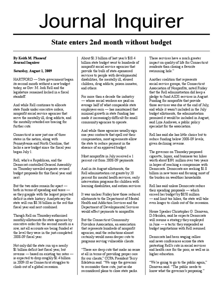 Journal Inquirer | PDF | Government Budget Balance | Connecticut
